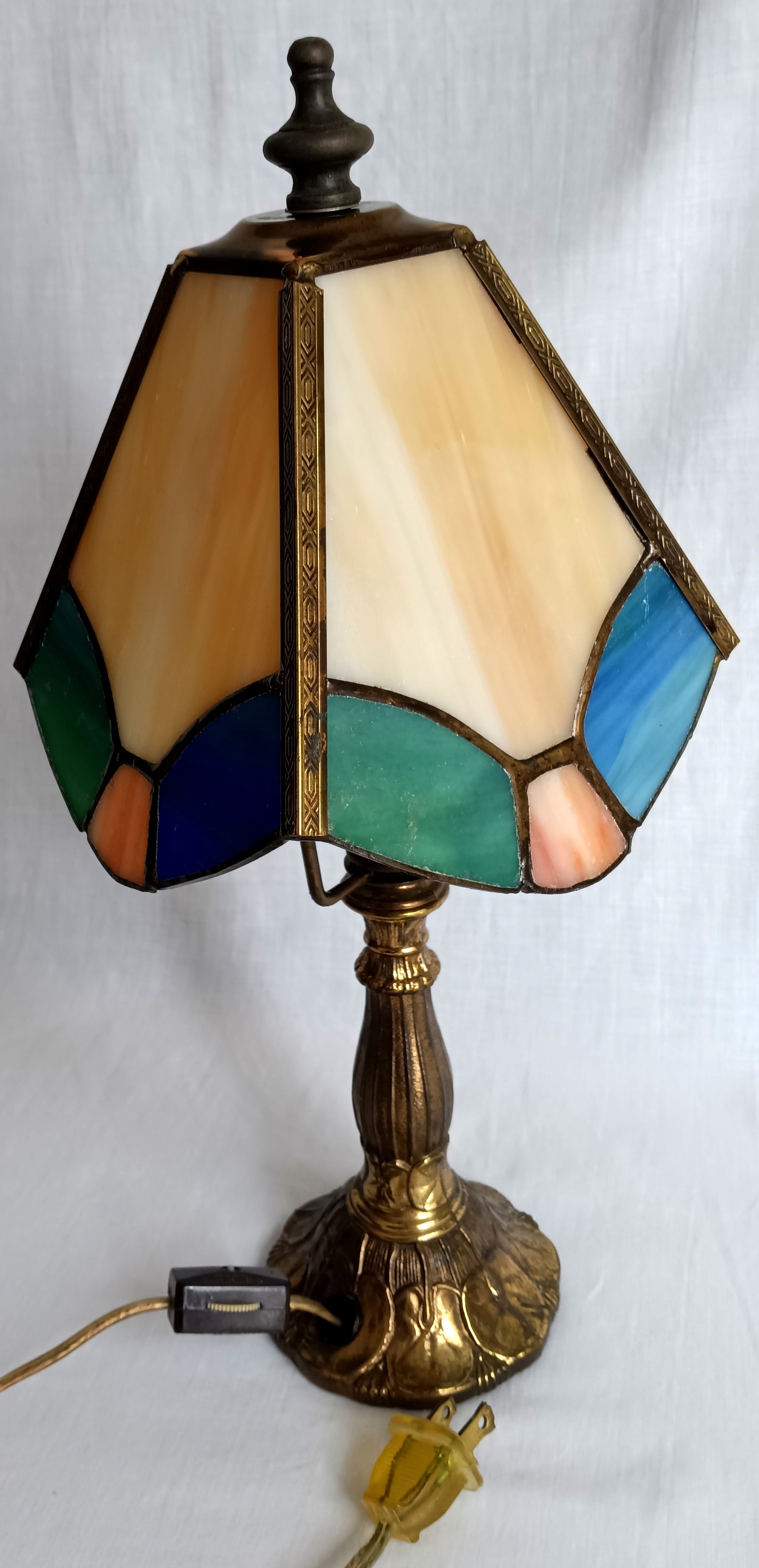 Vintage L&L WMC Tiffa Mini 9884 Lamp-Stained Glass Slag Lampshade Copp ...